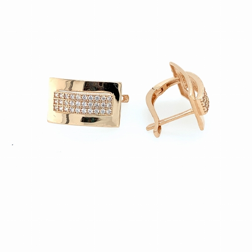 Złote kolczyki prostokąty cyrkonia rose próby 585 – Król Jewellery