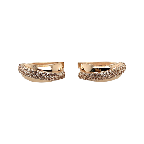 Złote kolczyki półkola cyrkonie rose próby 585 – Król Jewellery